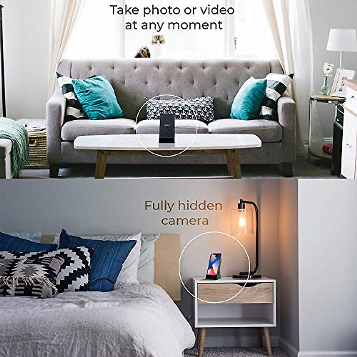 LIZVIE Wireless Charger with Spy Hidden Camera, 1080P HD Mini Smart Nanny Security Cam WiFi Remote Viewing/Night Vision/Motion Detection