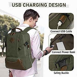 Kasqo Laptop Backpack 15.6 Inch Canvas Waterproof Anti Theft Business Travel College School Computer Bookbag Carry on Bag with USB Charging Port for Women Men, Black