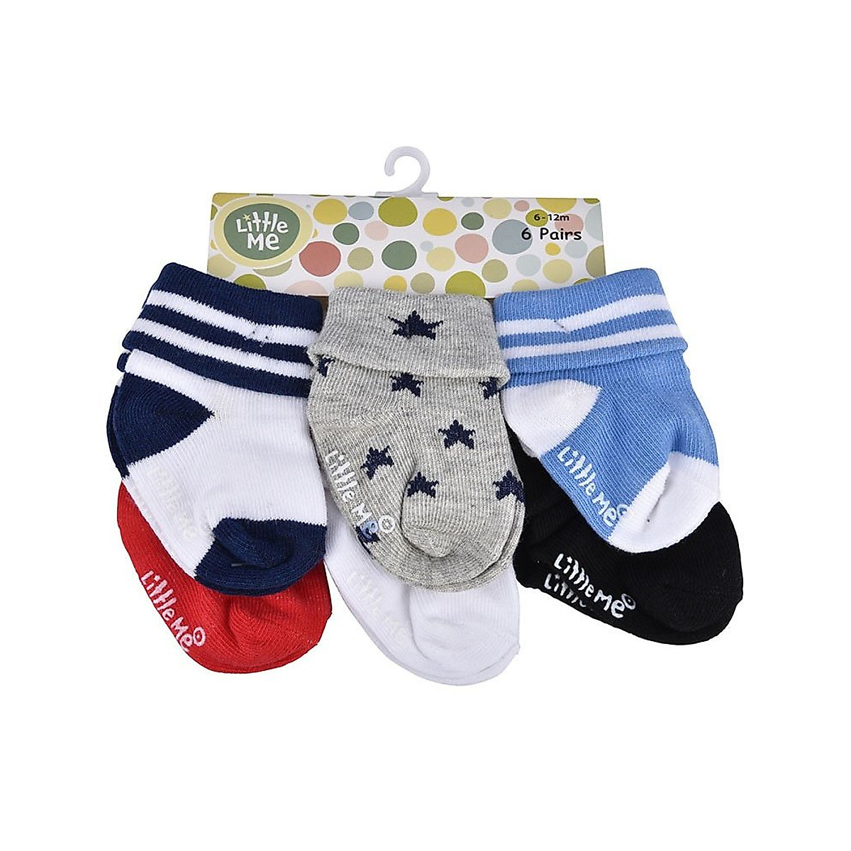 6-Pack Baby Boys Socks, Thick Cotton Rich Terry Cloth Turn Cuff Socks, Assorted Colors, 0-6 Months