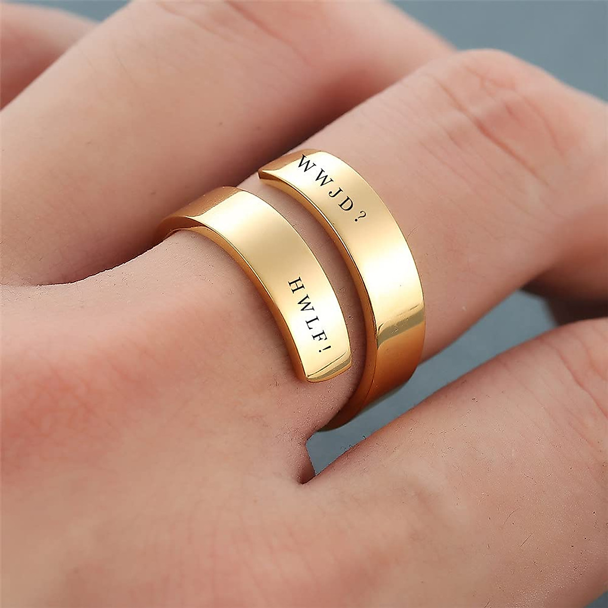 ForeverWill Stainless Steel 18K Gold Plated WWJD Ring for Women Men Adjustable What Would Jesus Do He Would Love Frist HWLF Christ Faith Reminder Wrap Cuff Ring Christian Anniversary Jewelry Gifts
