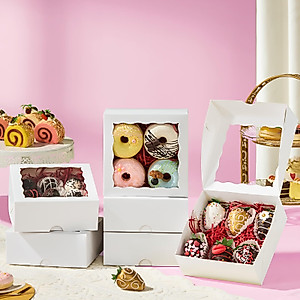 JCXGRVC 55pcs 6"x6"x2½ Bakery Boxes with Window Cookie Boxes Small Cake Boxes Macaron Boxes Pie Boxes Truffle Chocolate Boxes
