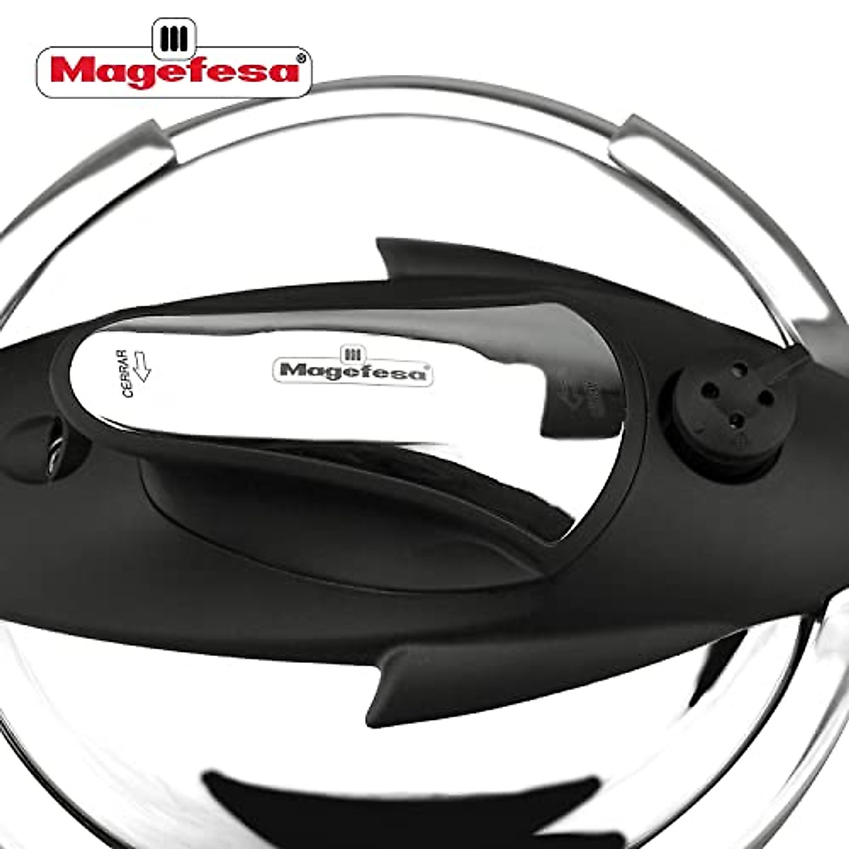 Magefesa® Nova 4.2 Quart Stove-top Super Fast Pressure Cooker, Easy and Smooth Locking Mechanism, Polished 18/10 Stainles Steel, Suitable Induction, 5 Security Systems, 11.6 PSI Working pressure