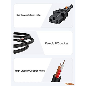 CableCreation [2-Pack 1 Feet 18 AWG Universal Power Cord for NEMA 5-15P to IEC320C13 Cable, 0.3M / Black