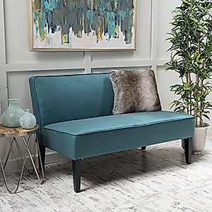 Christopher Knight Home GDFStudio Christopher Knight Home Dejon Modern Fabric Loveseat, Dark Teal, Matte Black