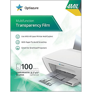 Optiazure Transparency Film, Overhead Projector Film for Laser Jet Printer and Copier, Letter Size 100Pack Sheets