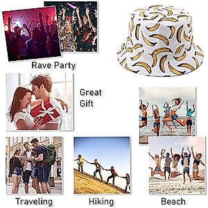 Joylife Fruit Print Bucket Hat Tropical Pattern Sun Hats Reversible Packable Fishing Cap for Women, Men, White