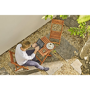 Vifah V1381 Outdoor Wood Folding Bistro Set with Square Table and Two Chairs