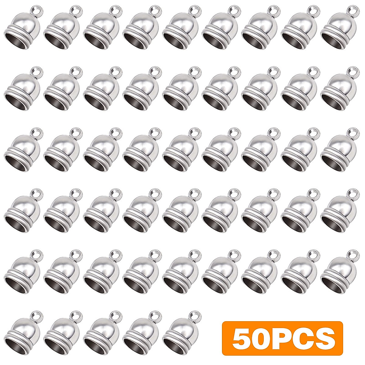 Aylifu 50pcs Silver Cord End Caps Glue-in Tassel Cap Clasps Connectors Leather Cord Findings Kit for DIY Bracelet Necklace Jewelry Making