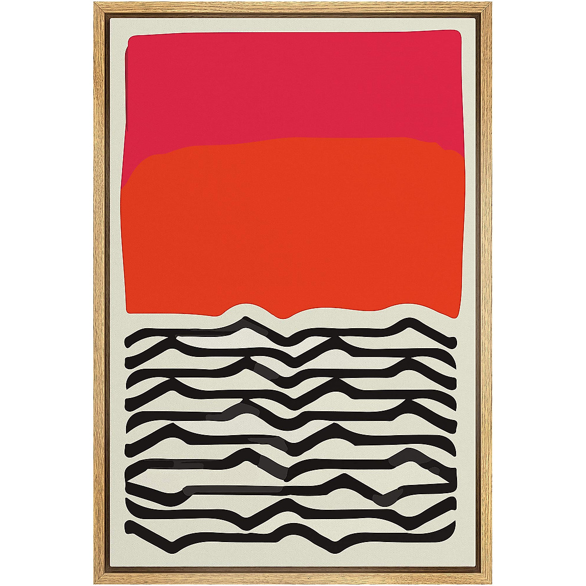 IDEA4WALL Framed Canvas Print Wall Art Black Lines with Red Color Field Geometric Patterns Illustrations Modern Art Chic Relax/Calm Ultra for Living Room, Bedroom, Office - 24"x36" Natural