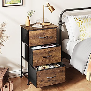 WLIVE Dresser with 3 Drawers, Fabric Nightstand, Organizer Unit, Storage Dresser for Bedroom, Hallway, Entryway, Closets, Sturdy Steel Frame, Wood Top, Easy Pull Handle, Rustic Brown Wood Grain Print