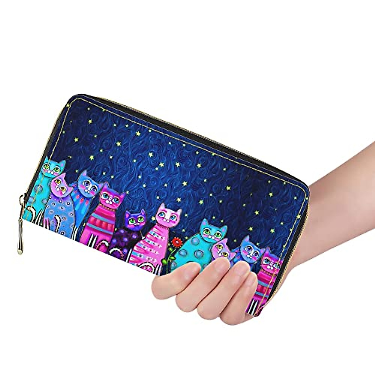 Mumeson Novelty Cats Stars Print Women RFID Wallet Leather Purse Long Clutch Bag Credit Card Holder