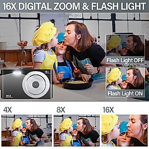 Digital Camera, Kids Camera with 32GB Card FHD 1080P 44MP Vlogging LCD Screen 16X Zoom Compact Portable Mini Rechargeable Gifts for Students Teens Adults Girls Boys