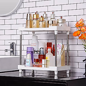 Bathroom Organizer Countertop,2-Tier Vanity Tray Corner Shelf for Makeup Cosmetic Perfume Skincare Bathroom,Multi-Functional Acrylic Organizer in Vanity Dresser