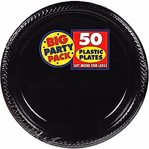 Amscan Big Party Pack 100 Count Plastic Dessert Plates, 7-Inch, Black