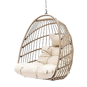 RADIATA Egg Chair Luxury Outdoor Patio Wicker Hanging Swing Egg Chairs with Water Resistant Cushions for Patio Backyard Balcony (Beige,Without Stand)