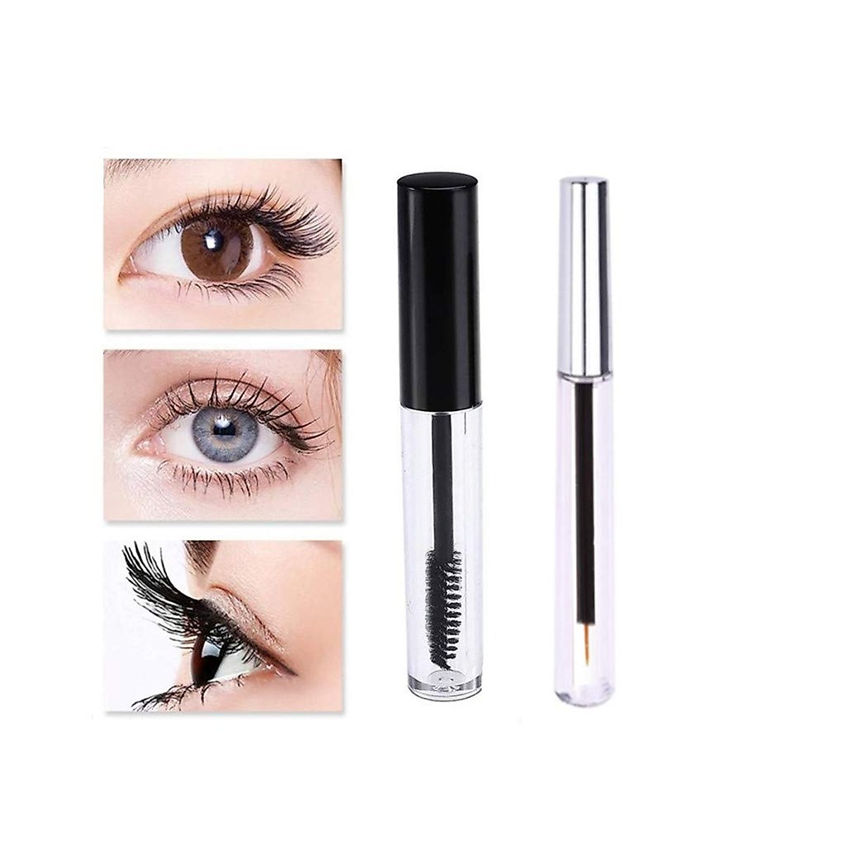 8ml Mascara Tube Empty and Wand Eyelash Cream Container Bottle 7ml Transparent Empty Mascara and Eyeliner Tubes with Rubber Inserts and Funnels Set for Castor Oil DIY Mascara（Silver, Black)