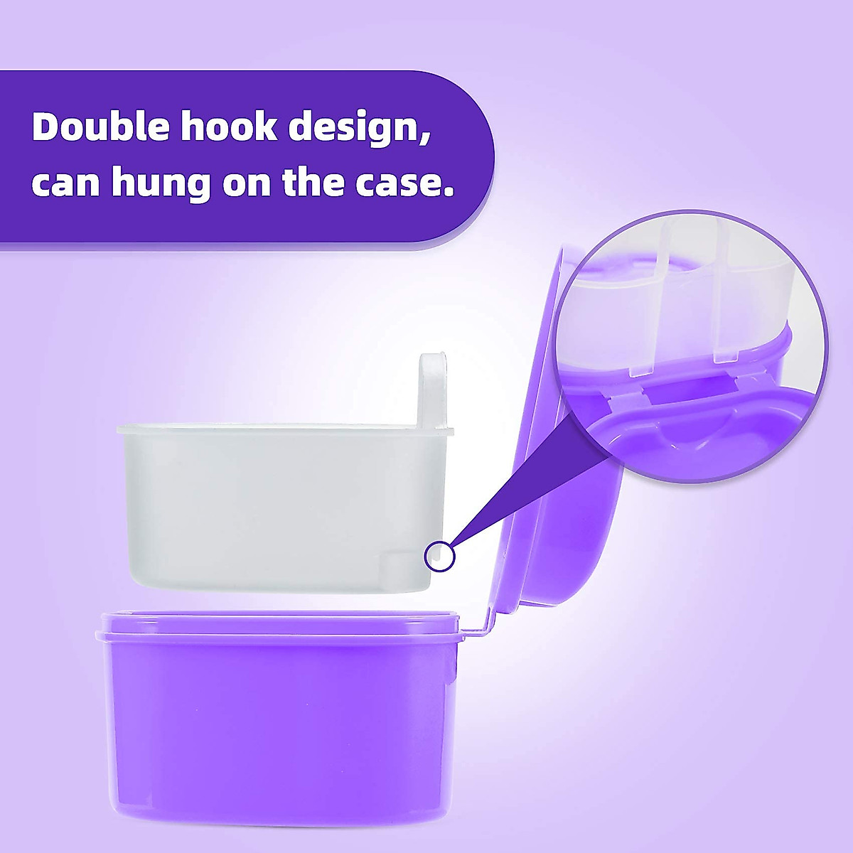 Denture Soaking Cup Dental Retainer Case Cleaning with Strainer Basket, Orthodontic Bath Box Mouthguard Storage Holder - Leak Proof and Lid Waterproof - Purple