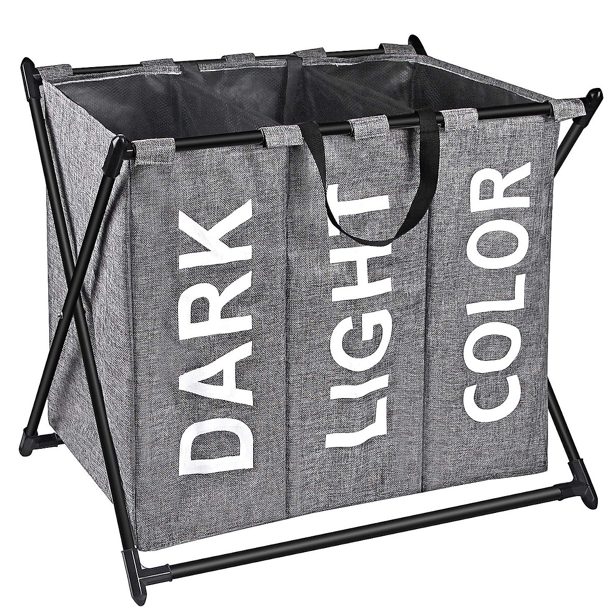X-cosrack 180L Laundry Hamper 3 Sections Laundry Sorter, Foldable & Collapsible 3 Bin Laundry Hamper with Handles, Waterproof Lining Laundry Organizer for Dirty Clothes & Kid's Puppets, Black, Grey