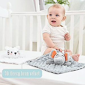 Cute Castle Security Blanket Baby Gifts Box - Soft Unisex Newborn Essentials for Boys and Girls - Neutral Baby Stuff Snuggle Cloths - Baby Registry Search Shower Gifts (White Tiger & Grey Elephant)