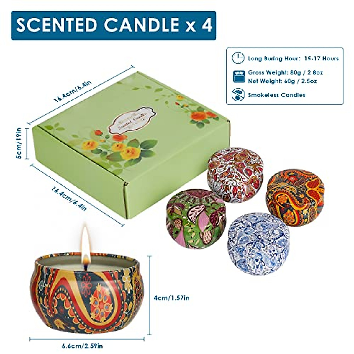 Scented Candles Gift Set,4 Pack Aromatherapy Candle,Soy Candles for Home Scented, Candle Sets with Pure Essential Oil for Birthday, Anniversary, Christmas, Thanksgiving, Mother's Day