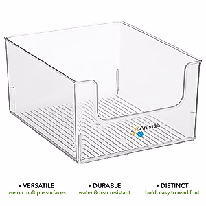 mDesign Plastic Open Front Toy Storage Organizer Bin for Playroom, Nursery, Kids Closets; Holds Action Figures, Crayons, Building Blocks, Puzzles - Ligne Collection - 4 Pack + 24 Labels - Clear