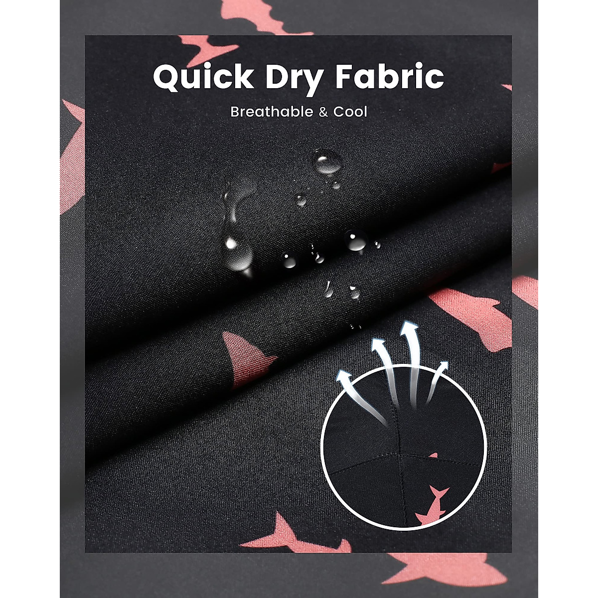 maamgic Mens Swim Trunks with Compression Liner 5" Stretch Beach Shorts Quick Dry with Zipper Pockets No-Chafing Board Shorts Black-Pink Shark L