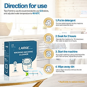 Washing Machine Cleaner Tablets - 24 Tablets Fresh Washer Cleaner Tablets for Cleaning Front Load/Top Load Washer and Laundry Machine Tub