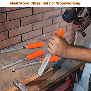 4 Piece Wood Chisel Sets Woodworking Tools Set, Wood Chisels for Woodworking with Steel Hammer End, Wood Tools Chisel Set Woodworking with Ergonomic Plastic Handle, 6mm, 12mm, 18mm, 24mm