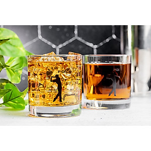 JEM GLASS F*ck Golf Whiskey Glasses - Set of 2 - Black Dishwasher Safe Print - Funny Golf Presents for Men, Women, Dad, Mom, Husband, Wife, Him, Her - 10.25 Ounces Each