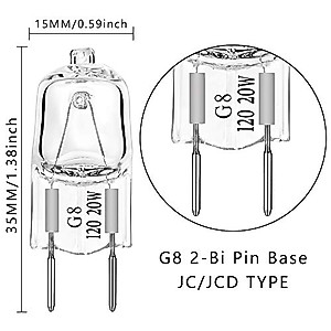 AHEVO G8 Light Bulbs 20Watt 120Volt Dimmable Halogen Light Bulb G8 Base Bi-Pin Shorter 20W T4 JCD Warm White Under Cabinet Puck Lighting Replacements,10Pack