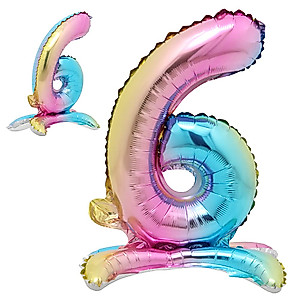40 inch Standing Rainbow Gradient Colorful Big Size Number Foil Helium Balloons Birthday Party Celebration Decoration Large globos (40 inch Stand Rainbow 6)