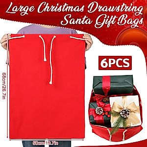 Newwiee 6 Pcs Large Christmas Canvas Gift Bag 26.7 x 19.7 Inch Santa Sublimation Blank Red Bag Reusable Canvas Drawstring Bag Xmas Canvas Sacks for DIY Presents Package Storage Party Supplies
