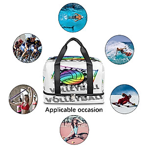 Rainbow Volleyball Sports Gym Bag with Shoes Compartment,Sport Ball Travel Duffel Bag for Men Women Boys Girls Teens Overnight Weekend Yoga Workout Bag Training Handbag