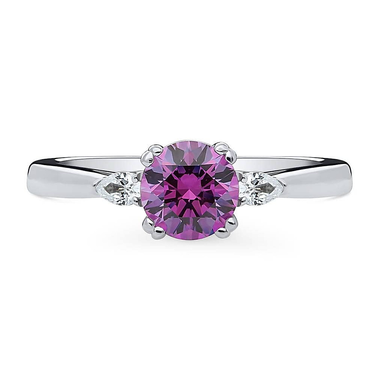 BERRICLE Sterling Silver 3-Stone Purple Round Cubic Zirconia CZ Fashion Anniversary Ring for Women, Rhodium Plated Size 9