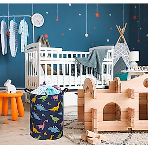 ESSME Kids Dinosaur Laundry Basket Dinosaur Storage Bin Collapsible Canvas Waterproof Coating Boys hamper for Toy Bins,Baby hamper,Boys Room Decor(Navy Blue dinosaur)