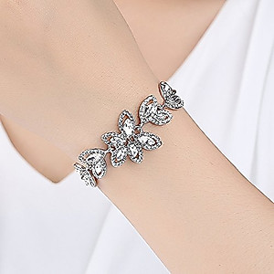 Mecresh Bride Jewelry Set Crystal Floral Leaf Crawler Chandelier Dangle Earring Bracelet Wedding Prom 2022 Fashion Jewelry Silver
