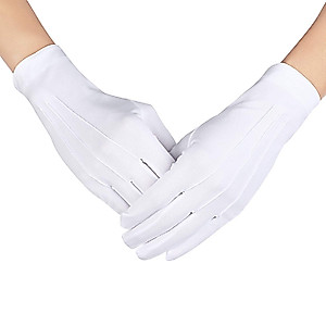 Shappy 2 Pairs White Cotton Gloves Men Costume Stitched Uniform Gloves for Wedding Formal Tuxedo Party Jewelry Inspection (Nylon 10 Inch)