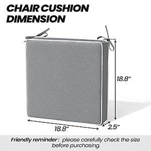 Crestlive Products Outdoor Chair Cushions Set of 2 - Patio Furniture Outdoor Seat Cushions 19 x 19 x 2.5 inch - Water Resistant, Fade Resistant Cushions for Outdoor Furniture - Light Gray