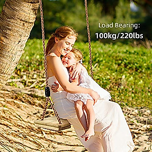 PELLOR Wooden Tree Swing for Kids - Anticorrosive Hanging Swing Seat 17.1 x6.8 x1.1, Adjustable PE Rope Kids Swing for Backyard Patio Garden Playground,220lbs