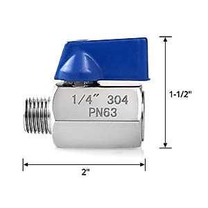 QWORK 2 Pack 1/4" NPT Female and Male Thread Mini Ball Valve 304 Stainless Steel Shut-Off Valve