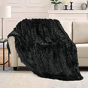 TOONOW Extra Soft Fuzzy Faux Fur Blanket Queen Size 78"x90", Reversible Lightweight Decorative Blankets and Throws Super Soft Cozy Microfiber Fleece Fuzzy Blankets for Couch Bed, Black