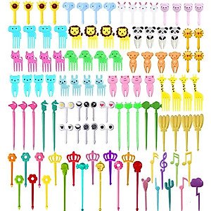 Fun Bento Picks set, 160 Pcs Animal Food Picks for Kids, Cute Cartoon Animal Fruit Food Toothpicks, Lunch Bento Box Picks for Toddler - Shapes Include Animals, Eyes, Flowers, Notes, Candy etc