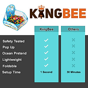 KingBee Ball Pit Pop Up Children Play Tent, Ocean Pool Baby Toddler Playpen with Basketball Hoop - Toys Gifts for Kids Girls Boys 3 4 5 6 Year Old - Balls Not Included (Blue)