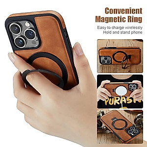 Casus Designed for iPhone 15 Pro Max Case Compatible with MagSafe Kickstand Vegan Leather Slim Classic Luxury Elegant Thin Protective Cover (2023) 6.7" (Brown)