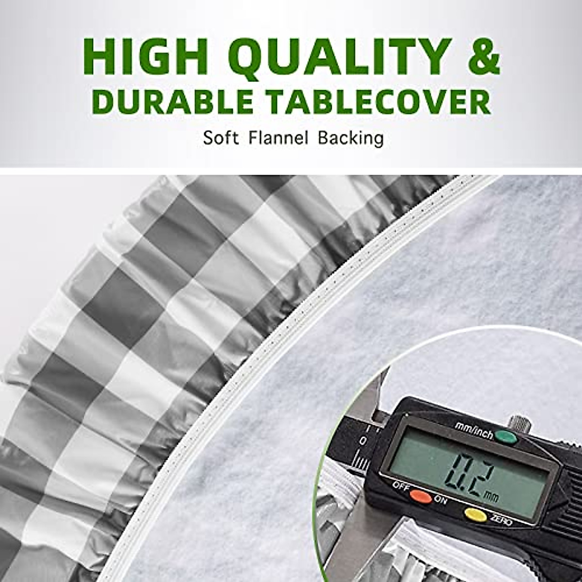 UMINEUX Picnic Table Cover with Bench Covers Fitted Table Clothes for 6 Foot Rectangle Tables Vinyl Flannel Backing with Elastic Edge -for Outdoor/Indoor Party&Dining(30x72 Inch,3-Pieces, Gray Plaid)