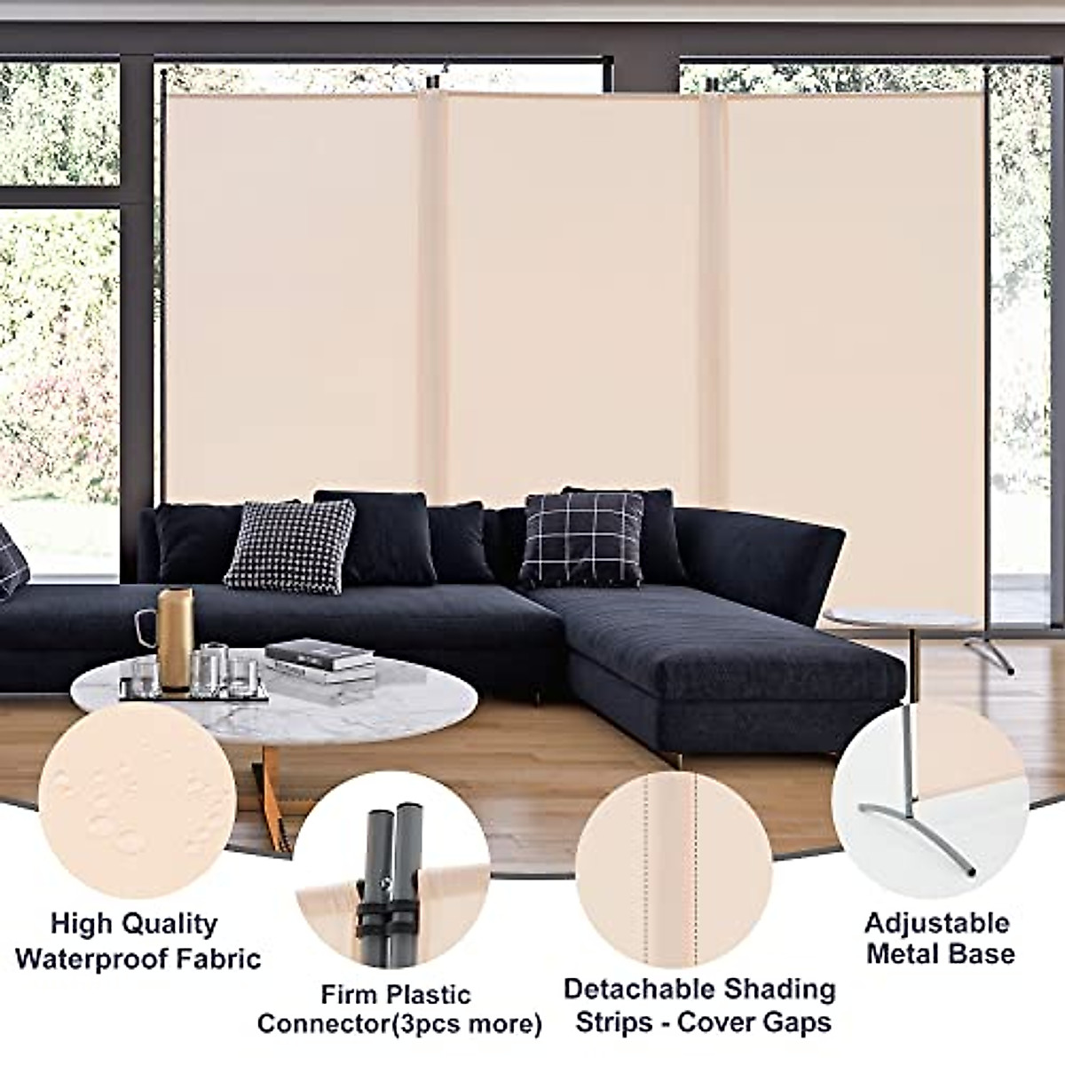 Spurgehom Room Divider,3 Panel Folding Partition Privacy Screens, Freestanding Fabric Room Panel, Portable Folding Room Divider Wall for Office, Room,Restaurant，102" W X 71" H Beige