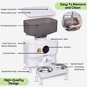 Automatic Cat Food Dispenser - with 1080p Wide Angle Smart Camera and WiFi - Automated Pet Feeder - Auto Timed Function with Portion Control - Dual Dishes for Multiple Cats