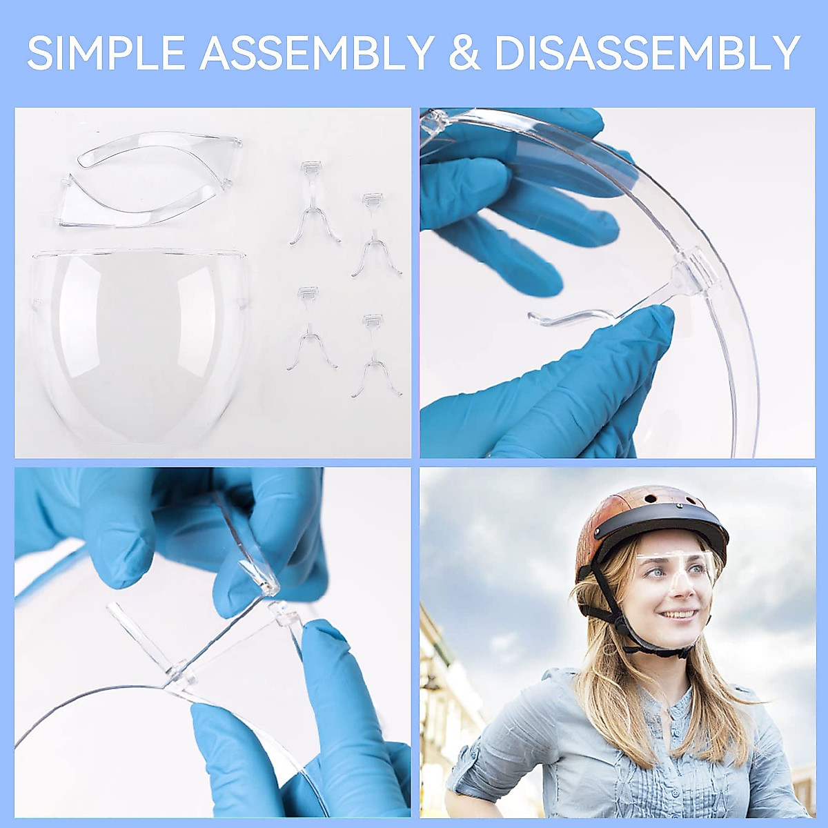 PICcircuit Face Shield with Glasses 4 Pack, Anti-Fog Clear Face Mask Full-Face Protection Reusable Breathable See Through Goggles for Adults