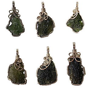 Wire Wrapped Moldavite Pendant | Small Size 25-30mm, green