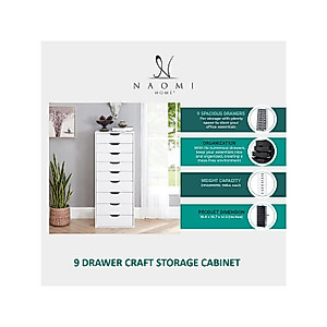 Naomi Home Ultimate Sewing & Craft Storage Cabinet - 9 Drawer Organizer for Arts, Crafts, Sewing Supplies & More - White Multipurpose Cabinet with Ample Space - 9 Drawer, White